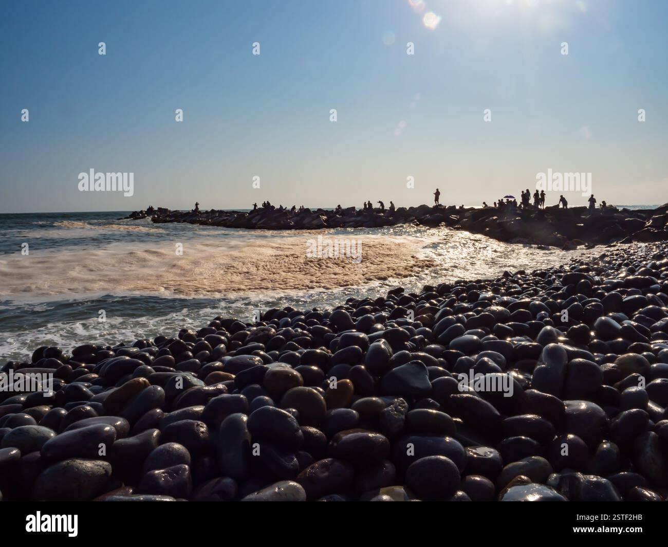 Ocean waves on a rocky beach in Lima. Playa Waikiki, Miraflores, Lima ...