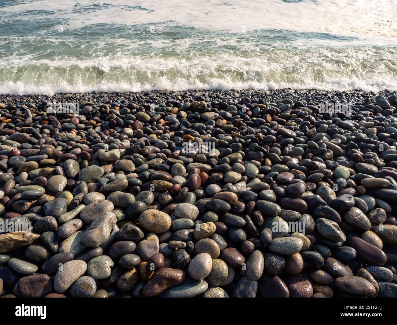 Ocean waves on a rocky beach in Lima. Playa Waikiki, Miraflores, Lima ...