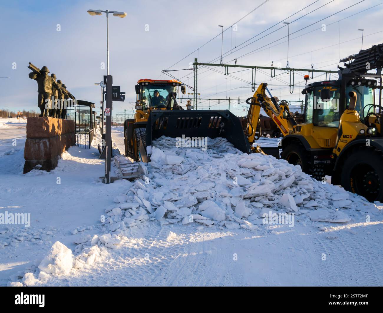 Kiruna, Sweden - Mar 11, 2023: Winter de-icing of the platform at ...