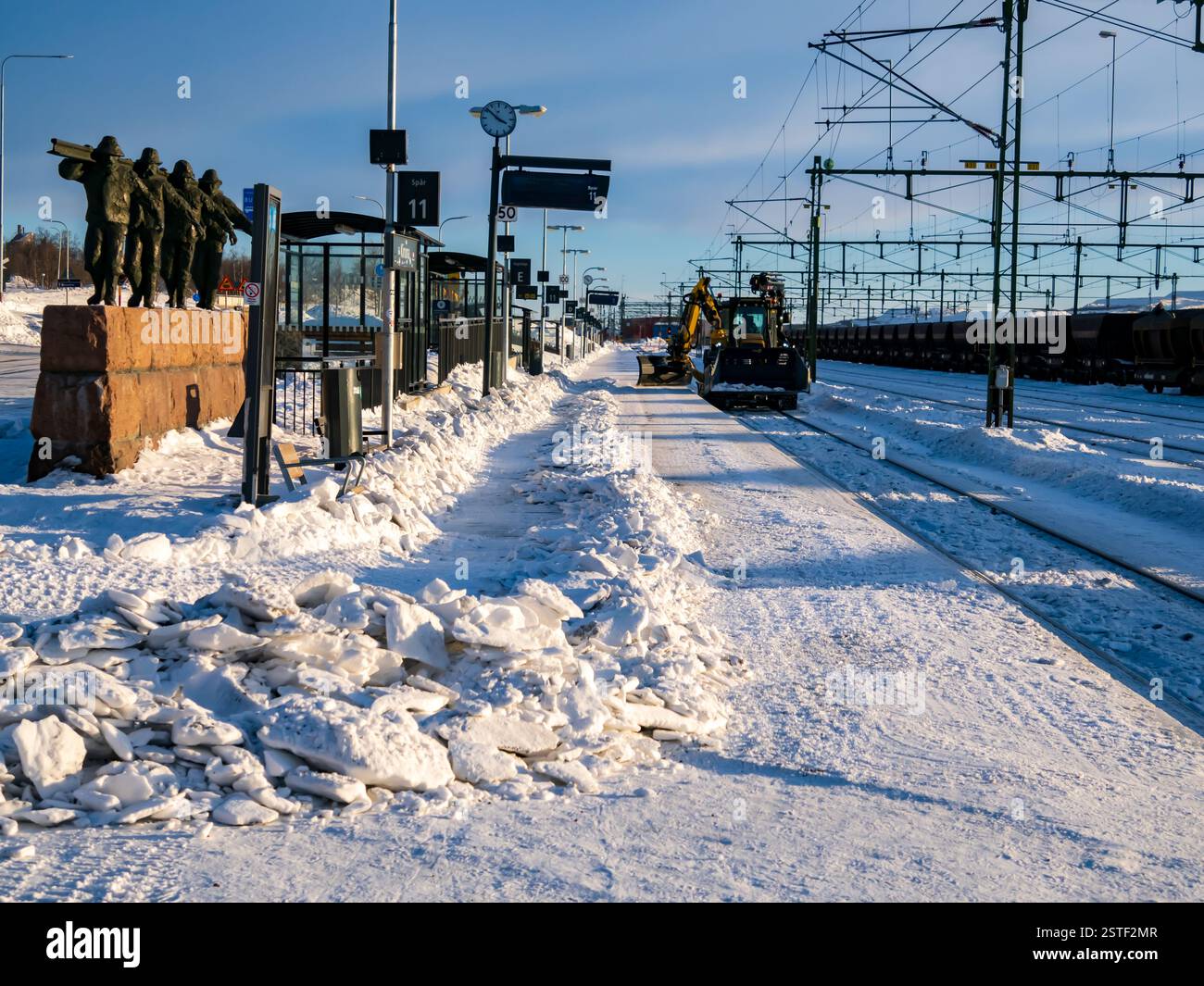 Kiruna, Sweden - Mar 11, 2023: Winter de-icing of the platform at ...