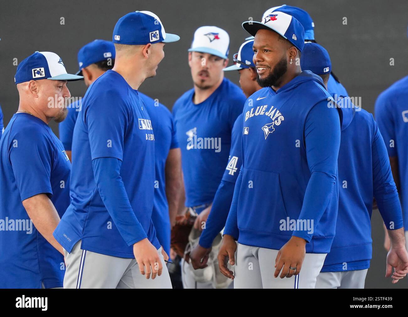 Toronto Blue Jays first baseman Vladimir Guerrero Jr., right, talks ...