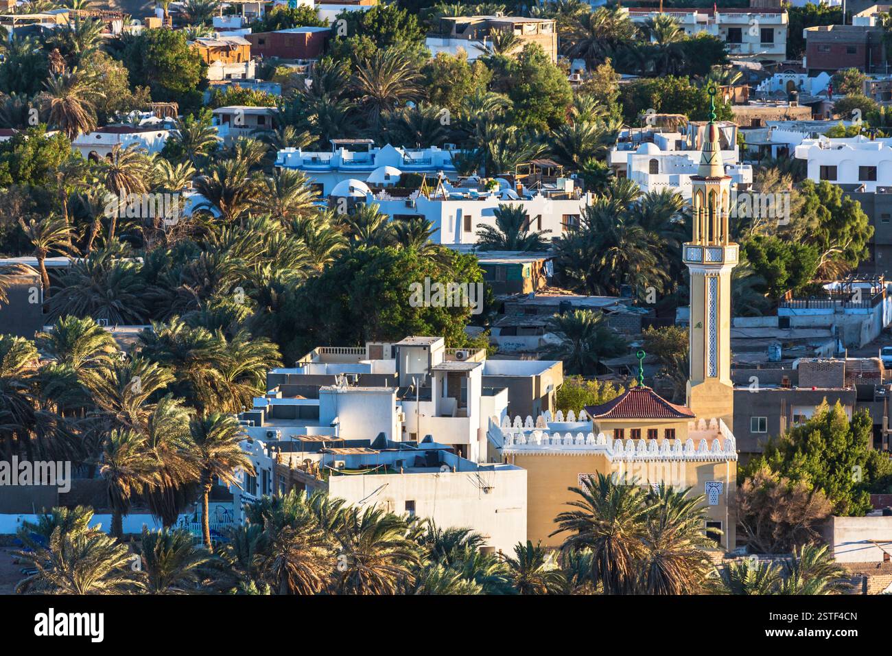 Aerial view of Dahab town and a mosque from the mountain nearby, South ...