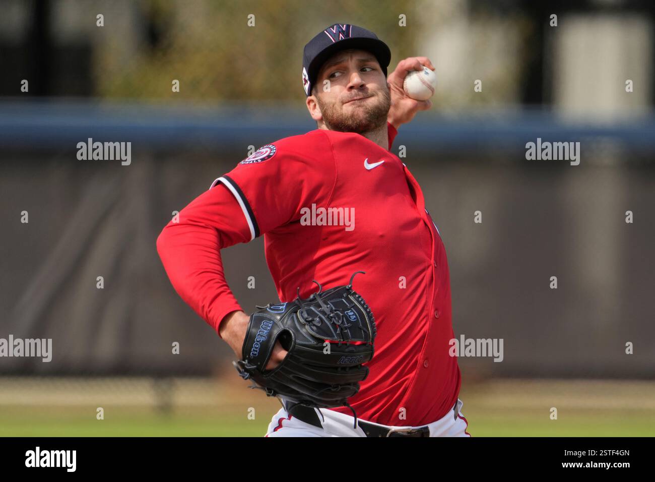 Washington Nationals pitcher Colin Poche throws live batting practice ...