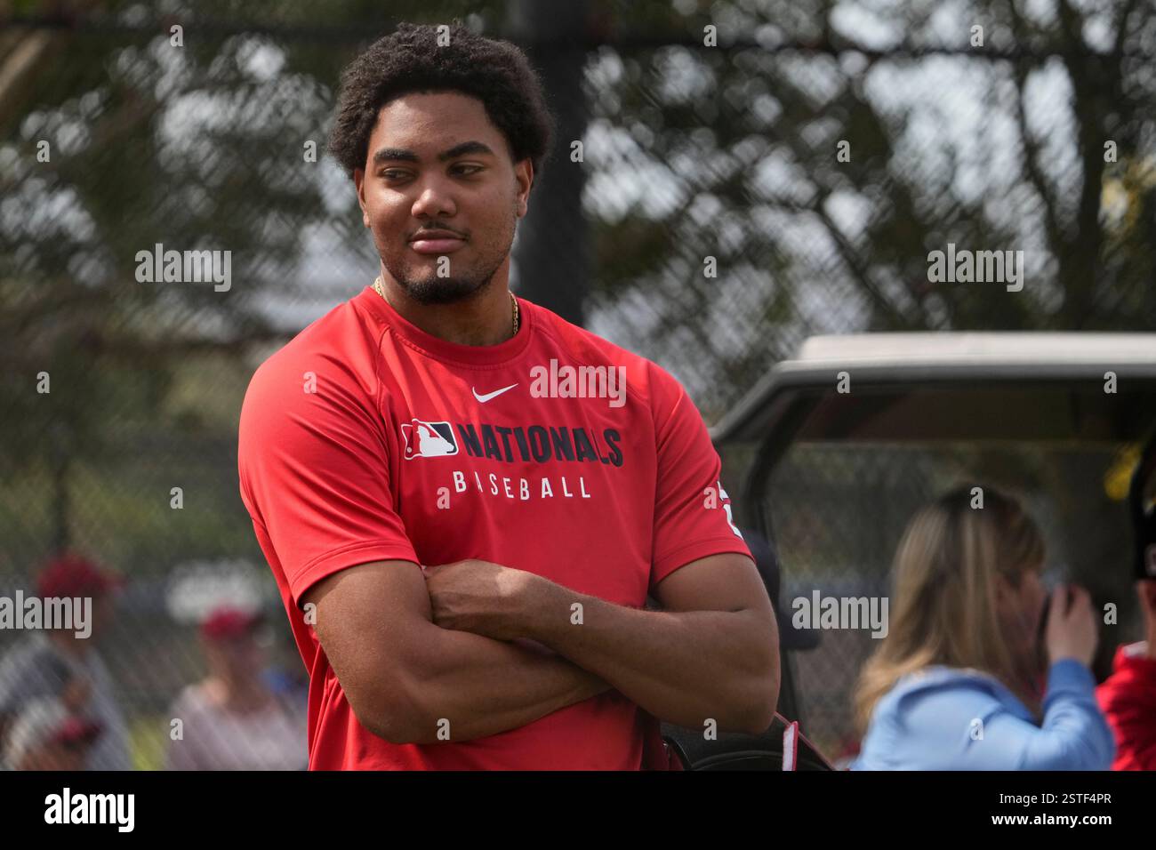 Washington Nationals' James Wood prepares to take live batting practice ...