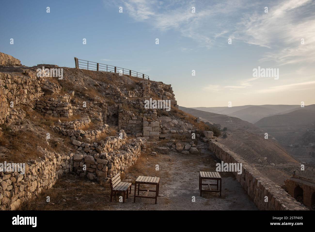 Beautiful Landscape with Wooden Bench during Afternoon Light in Kerak ...