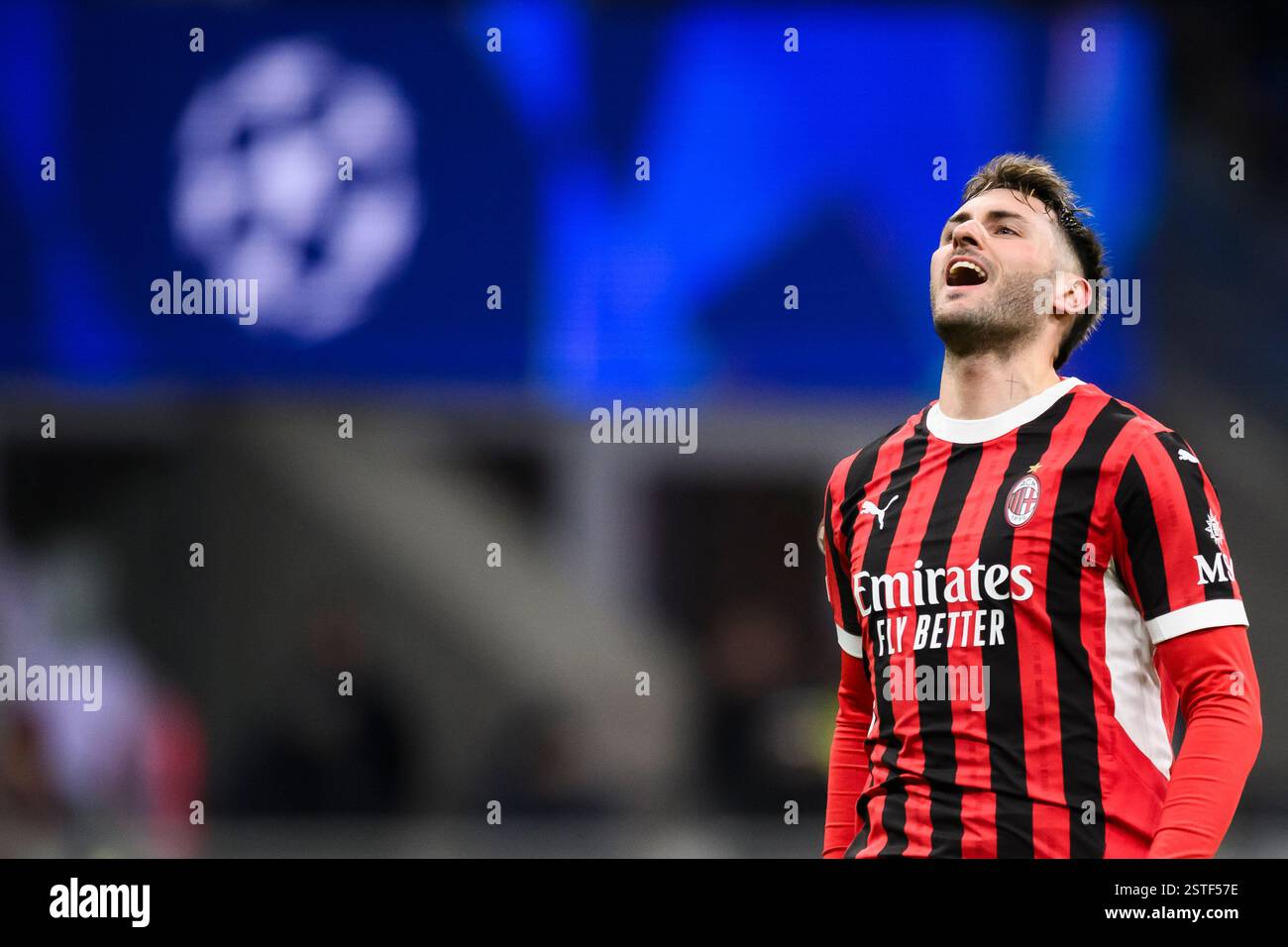 Milan, Italy. 18 February 2025. Santiago Gimenez of AC Milan looks ...
