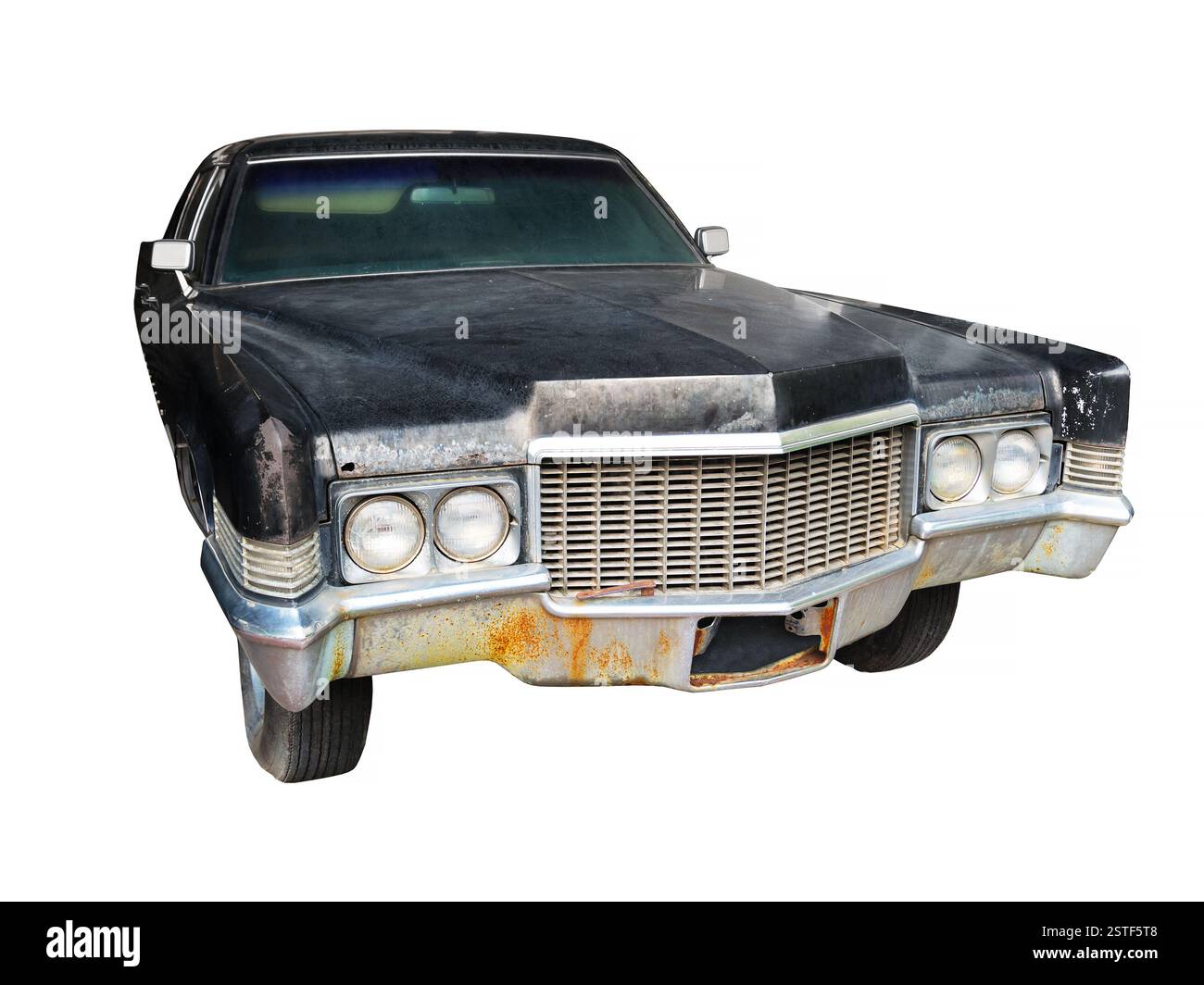 Old black car with a rusty bumper and faded paint hi-res stock ...