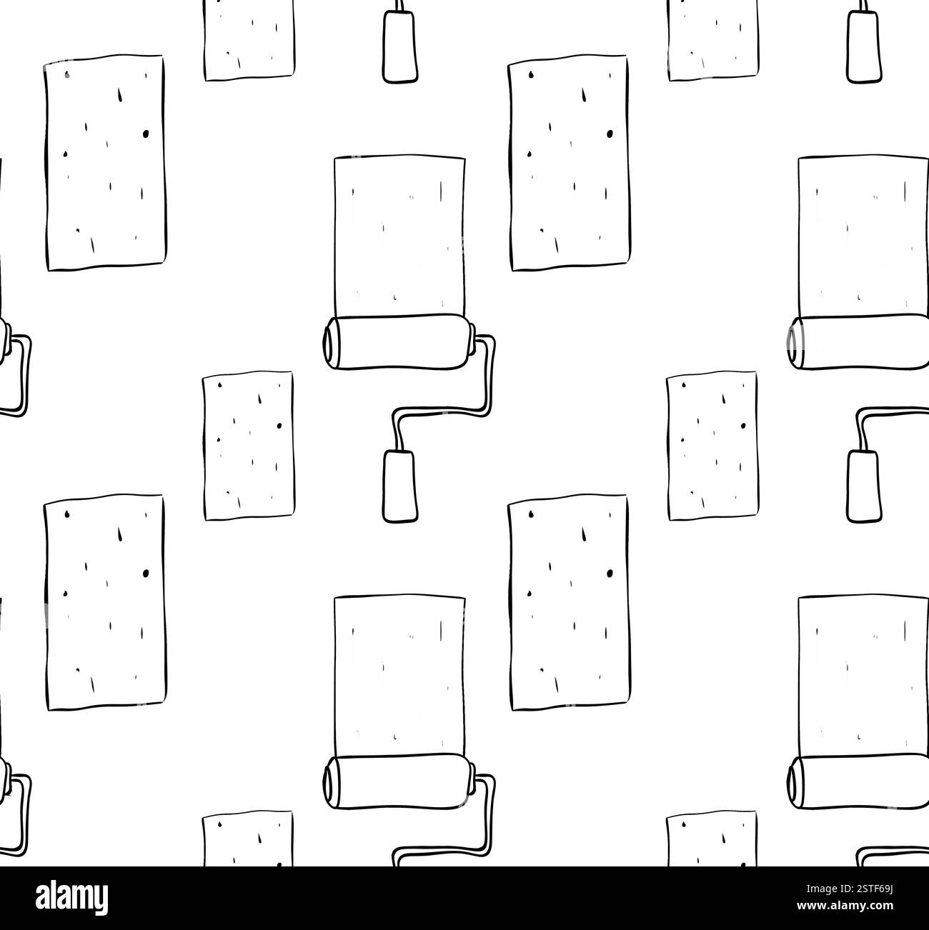 Paint roller with strokes seamless pattern. Vector graphic line brush ...