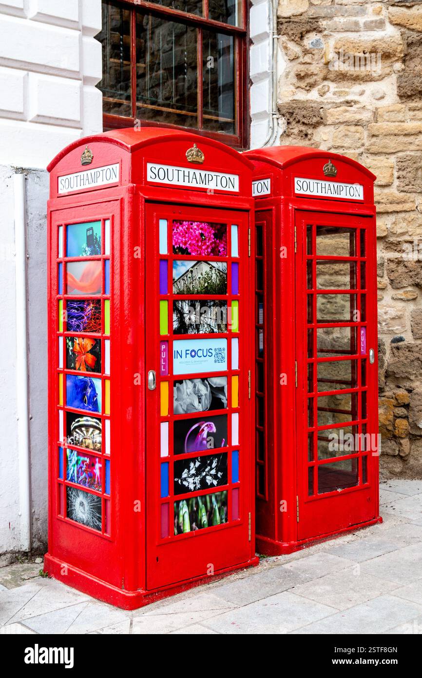 Traditional red phone boxes in Southampton used by the In Focus charity ...