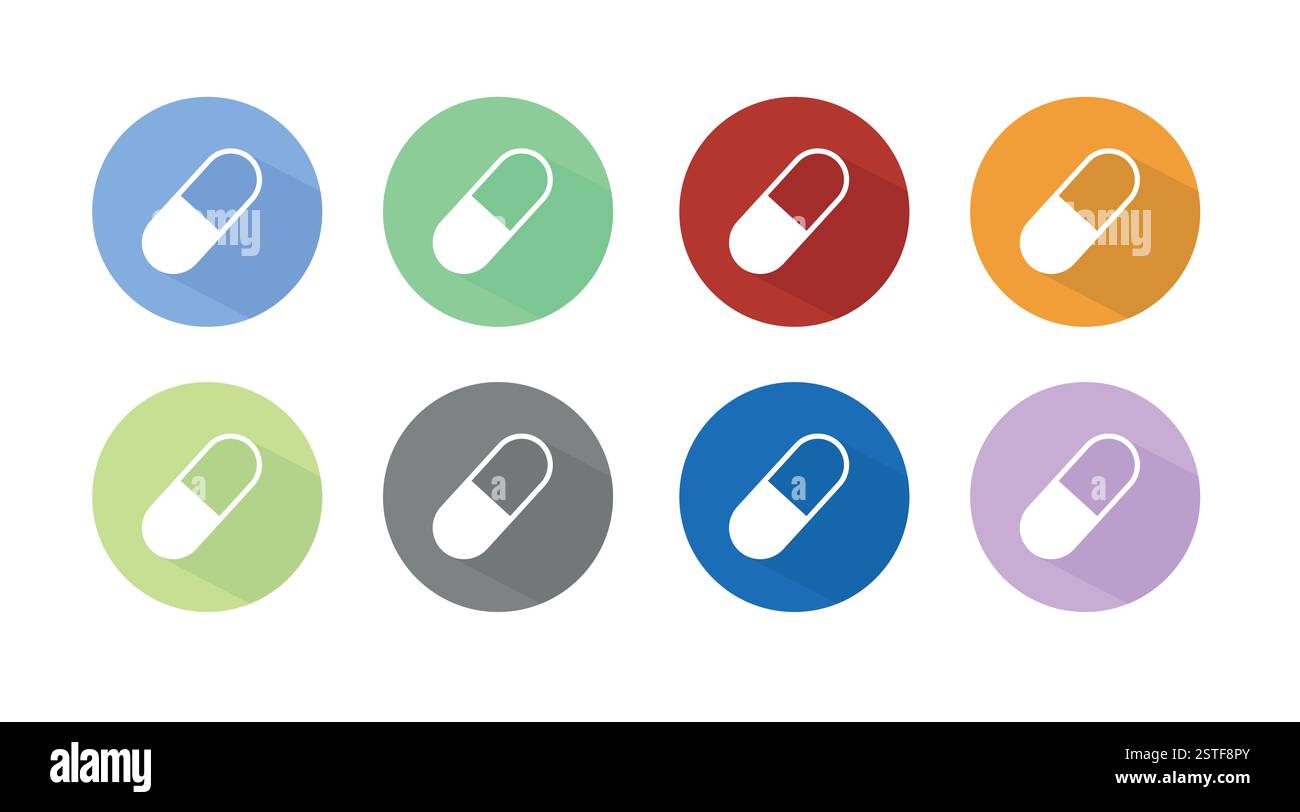 Pill Icon Set. Vector isolated flat blue and green illustration of a ...
