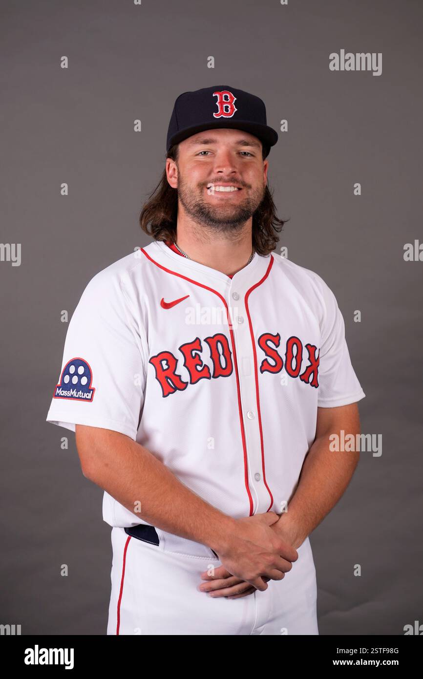 Boston Red Sox catcher Nathan Hickey poses during photo day at the team ...