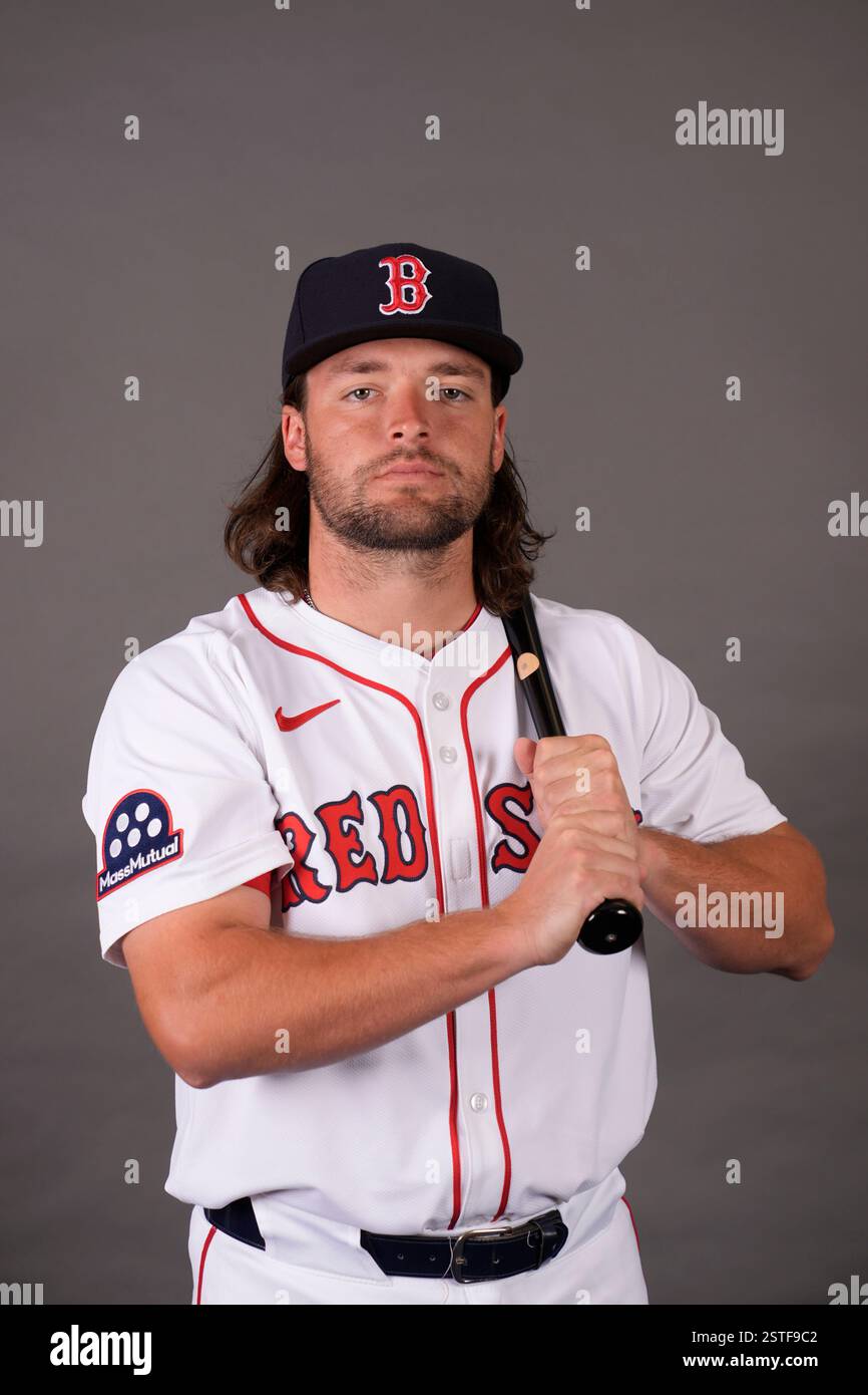 Boston Red Sox catcher Nathan Hickey poses during photo day at the team ...