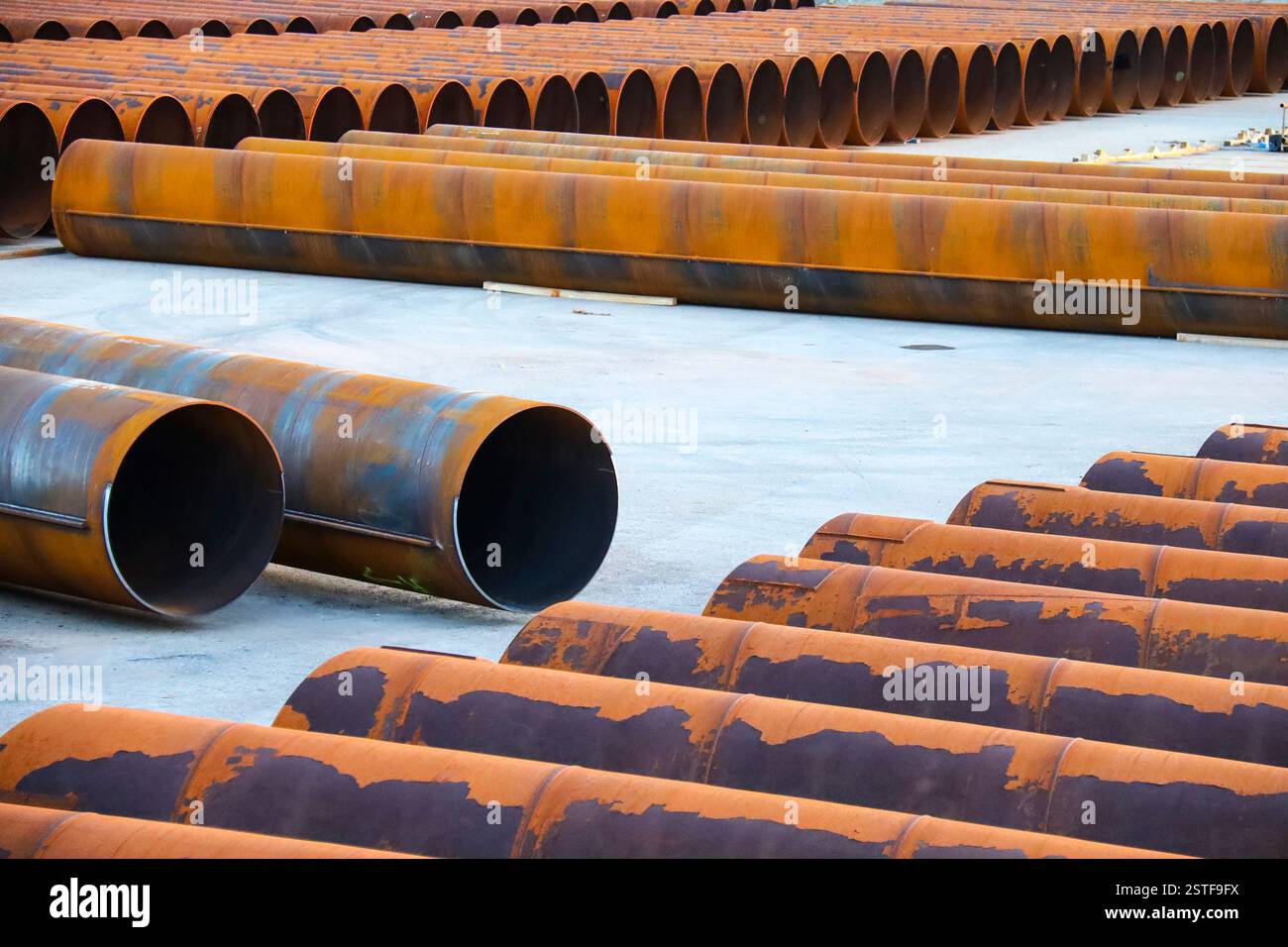 Big Steel pipes background at The Port of Sagunto city, Valencia, Spain ...