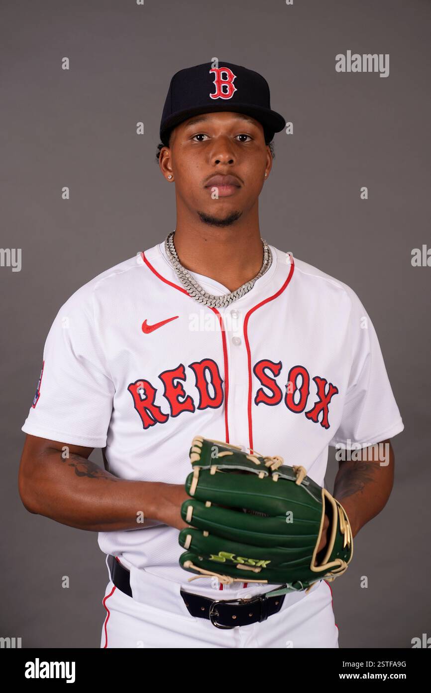 Boston Red Sox pitcher Brayan Bello poses during photo day at the team ...