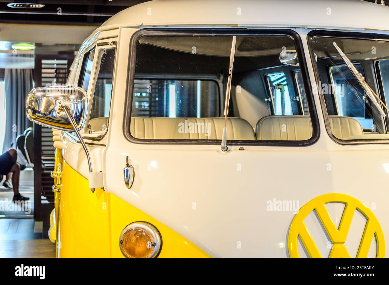 Yellow Vintage VW Camper Van on Display inside a Ferry Ship in Zante ...