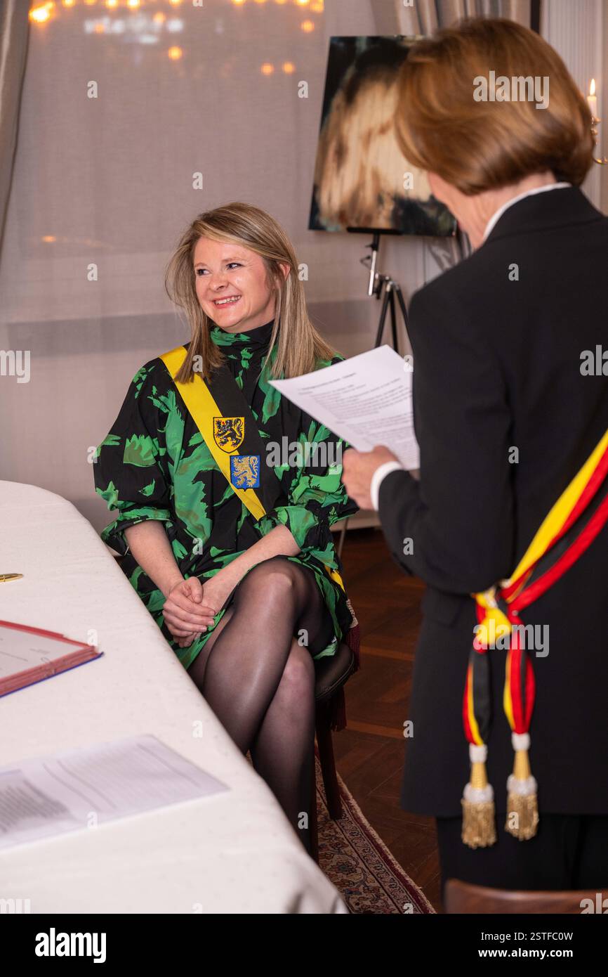 Gent, Belgium. 18th Feb, 2025. Zottegem mayor Evelien De Both and East ...