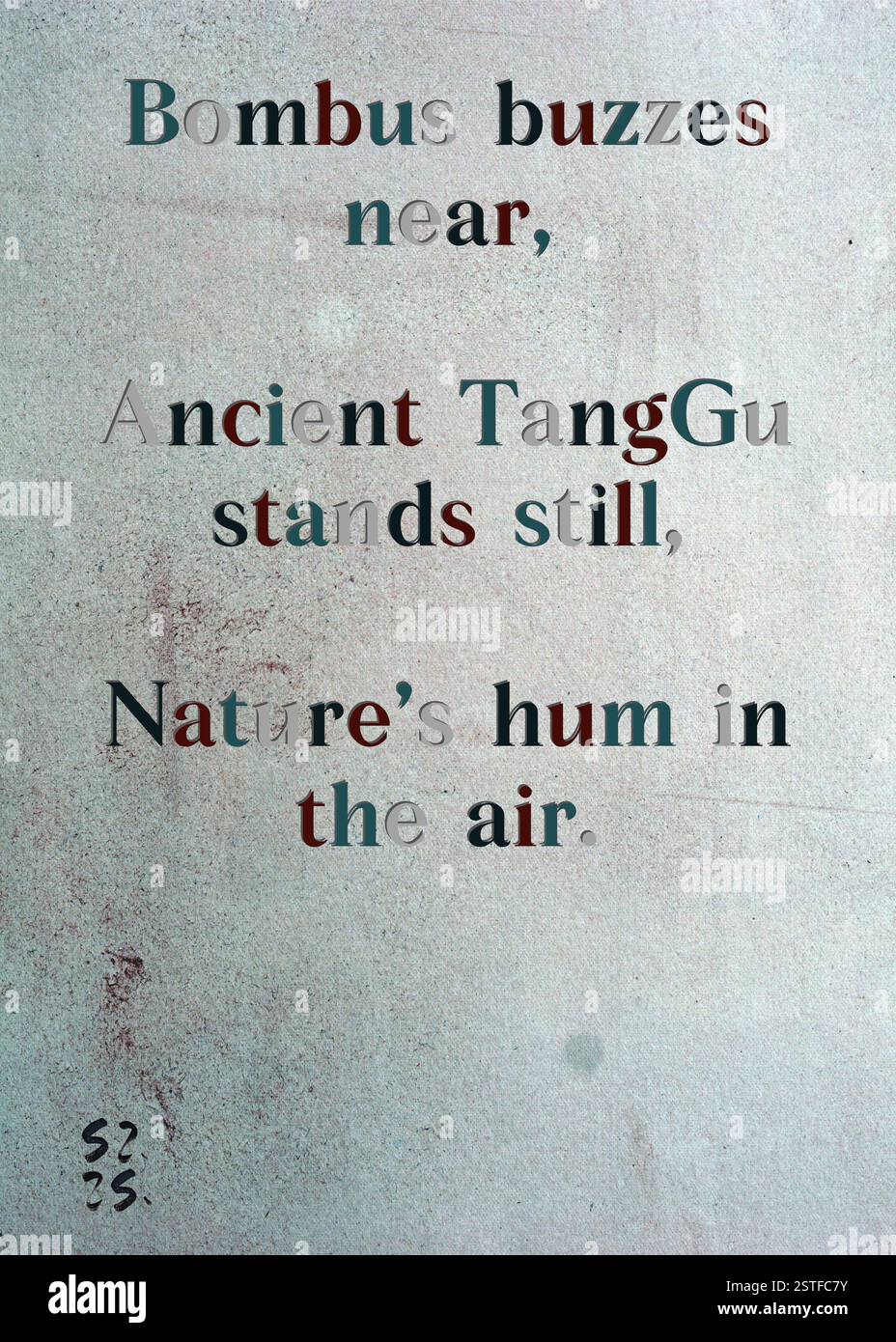 Bombus buzzes near, Ancient TangGu stands still, Nature's hum in the ...