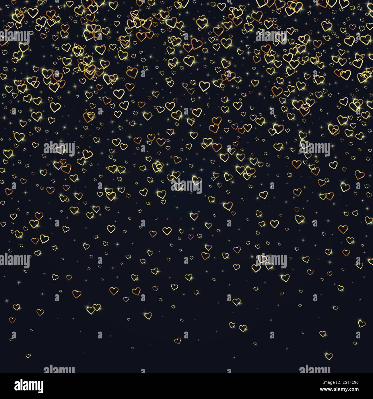 Valentine hearts, flying, falling down, floating. Gold hearts scattered ...
