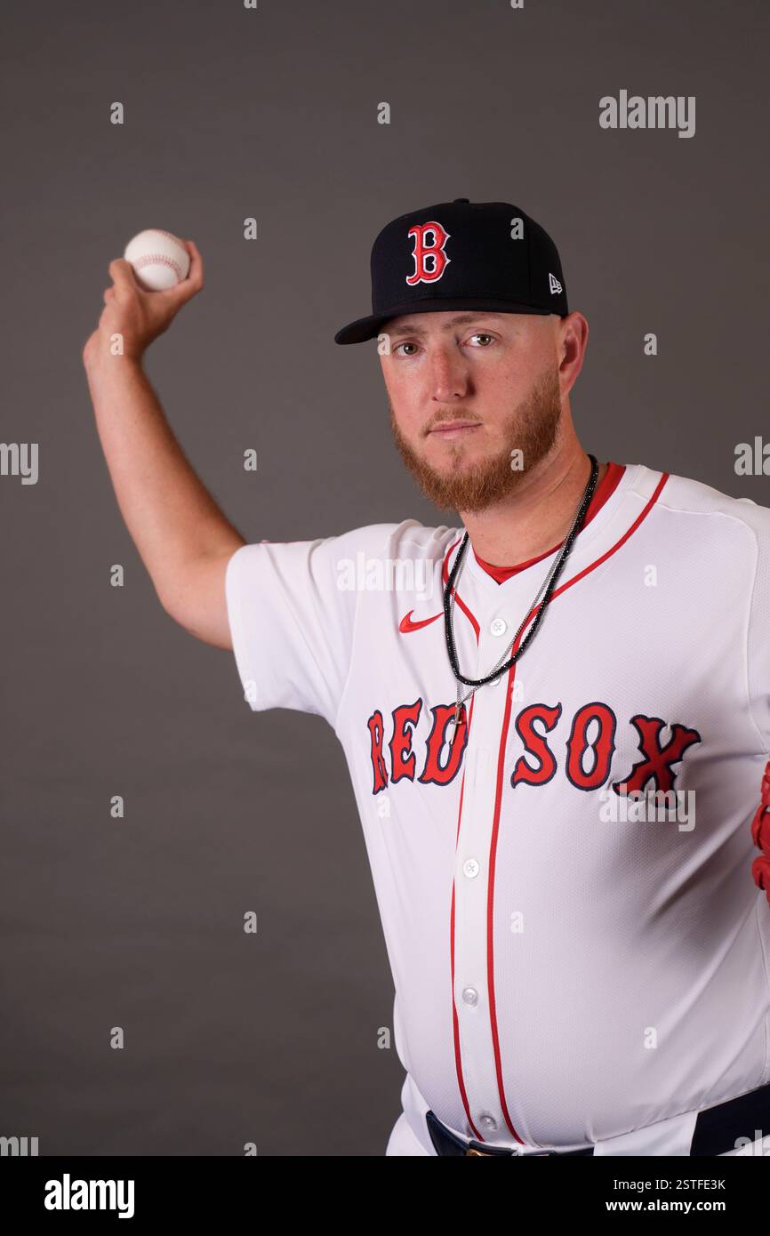 Boston Red Sox pitcher Zack Kelly poses during photo day at the team's ...