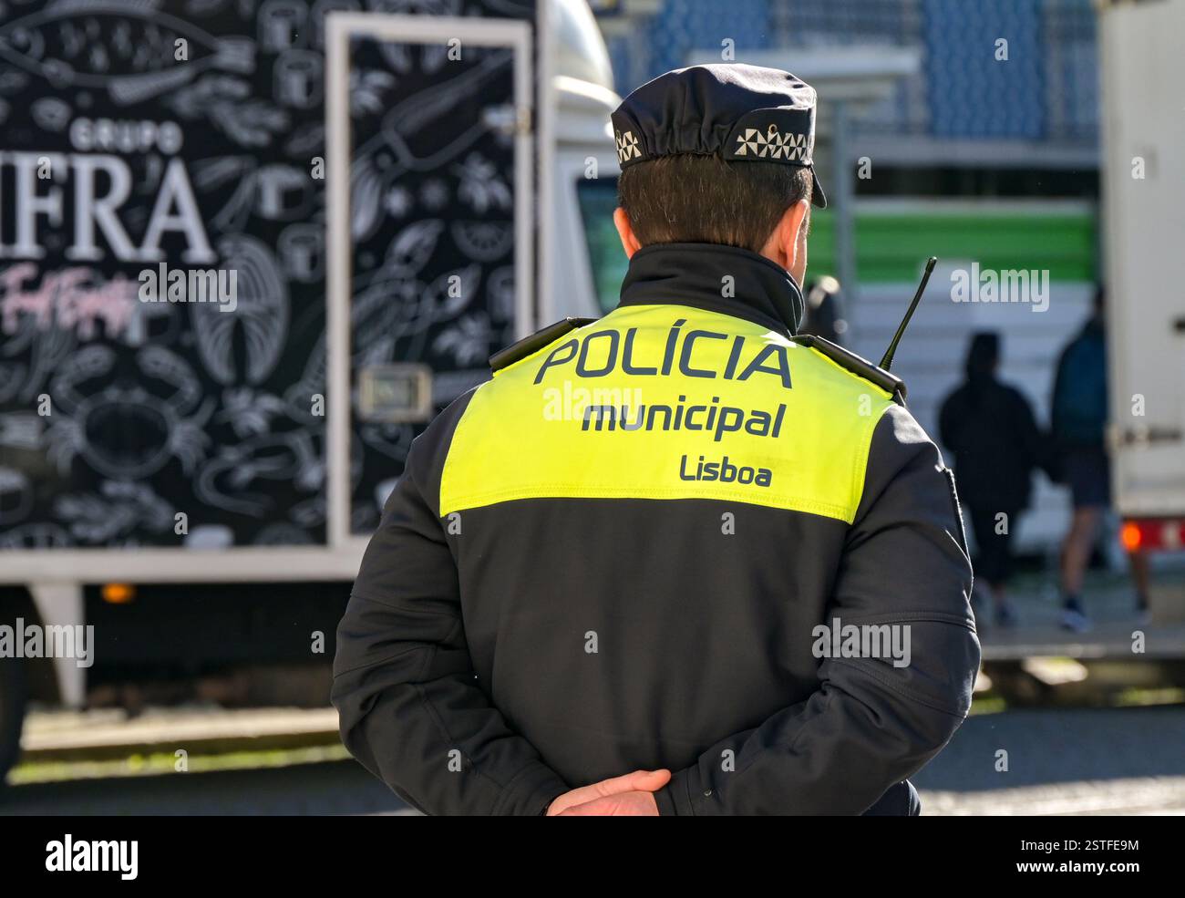 Lisbon, Portugal - 13 January 2025: Rear view of a police officer of ...