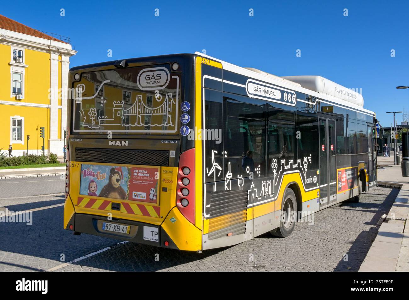 Lisbon, Portugal - 13 January 2025: Rear view of a public service bus ...