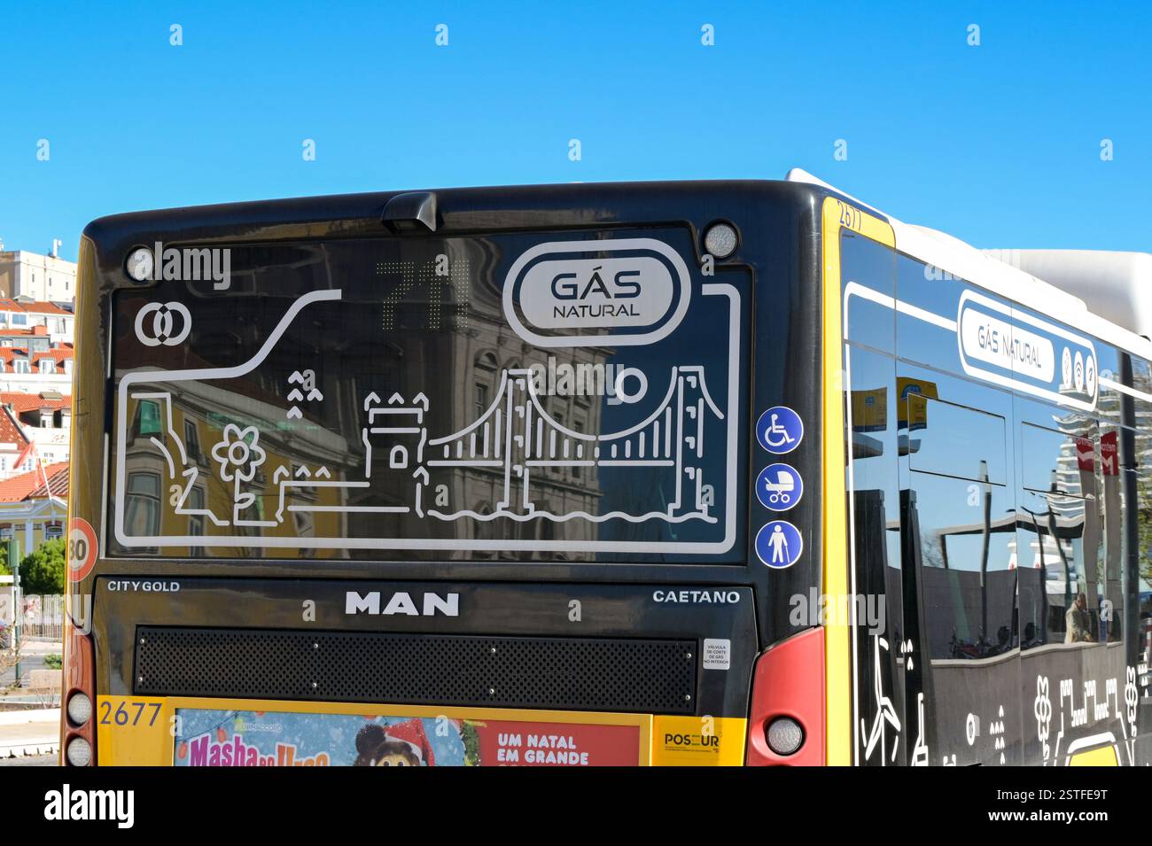 Lisbon, Portugal - 13 January 2025: Rear view of a public service bus ...