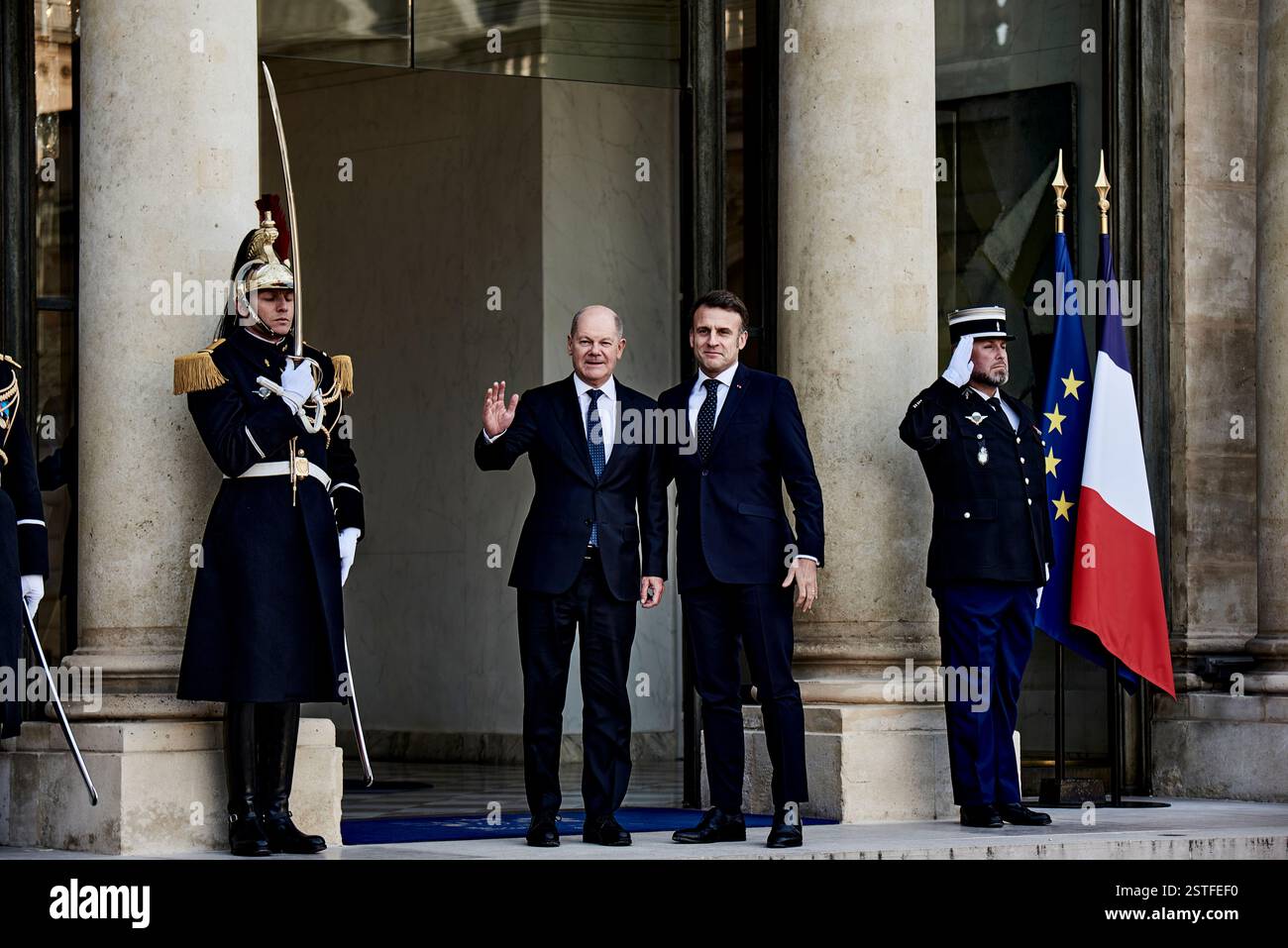 Paris, France. 17th Feb, 2025. French President Emmanuel Macron and ...