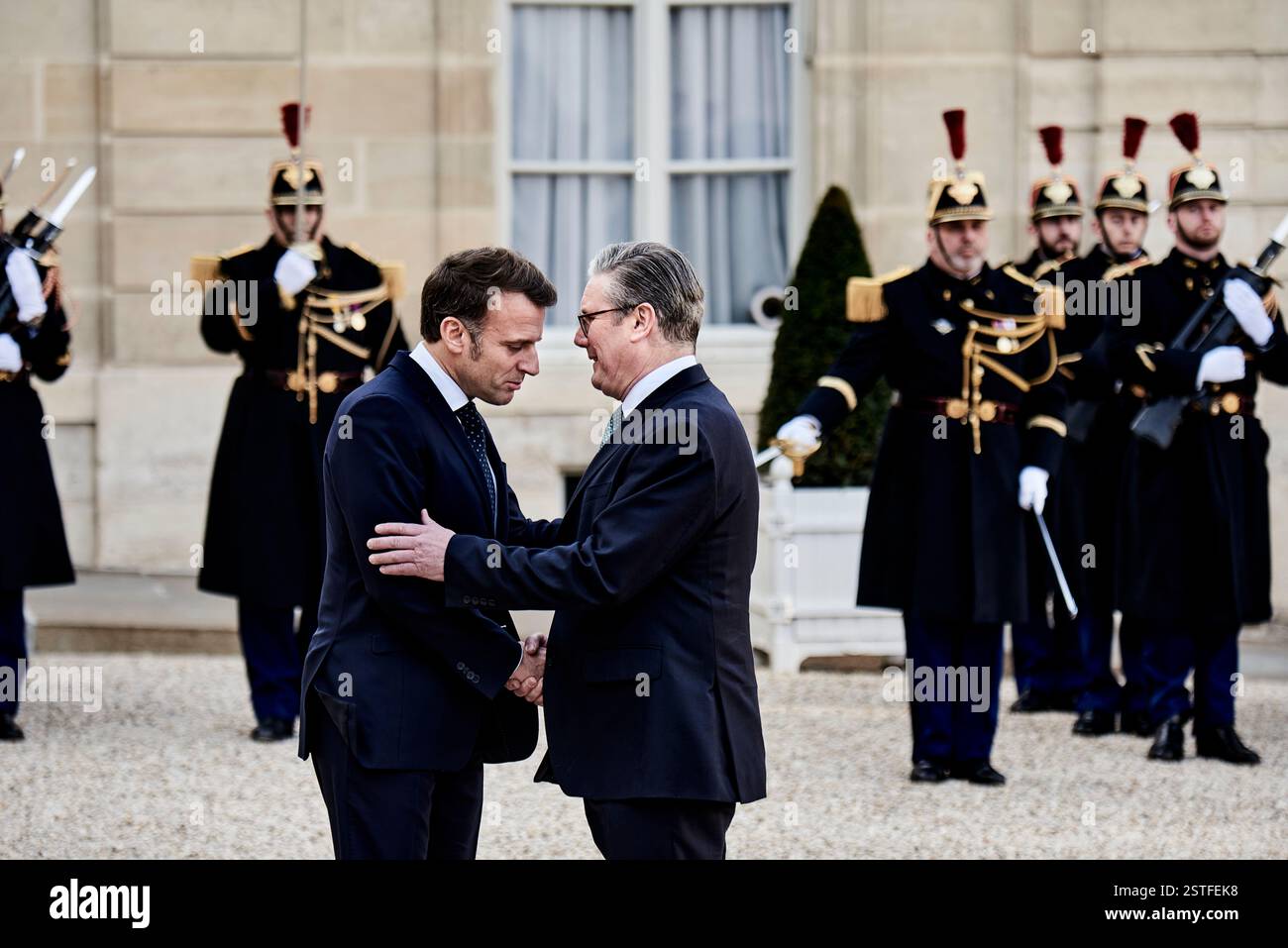 Paris, France. 17th Feb, 2025. French President Emmanuel Macron and ...