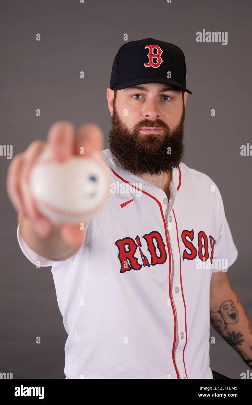 Boston Red Sox pitcher Lucas Giolito poses during photo day at the team's training facility ...