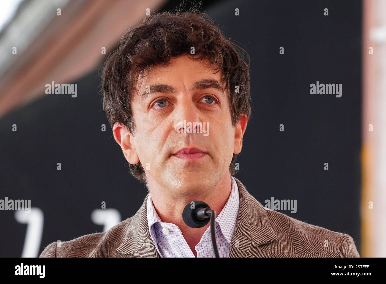 B.J. Novak speaks at a ceremony honoring Mindy Kaling with a star on ...