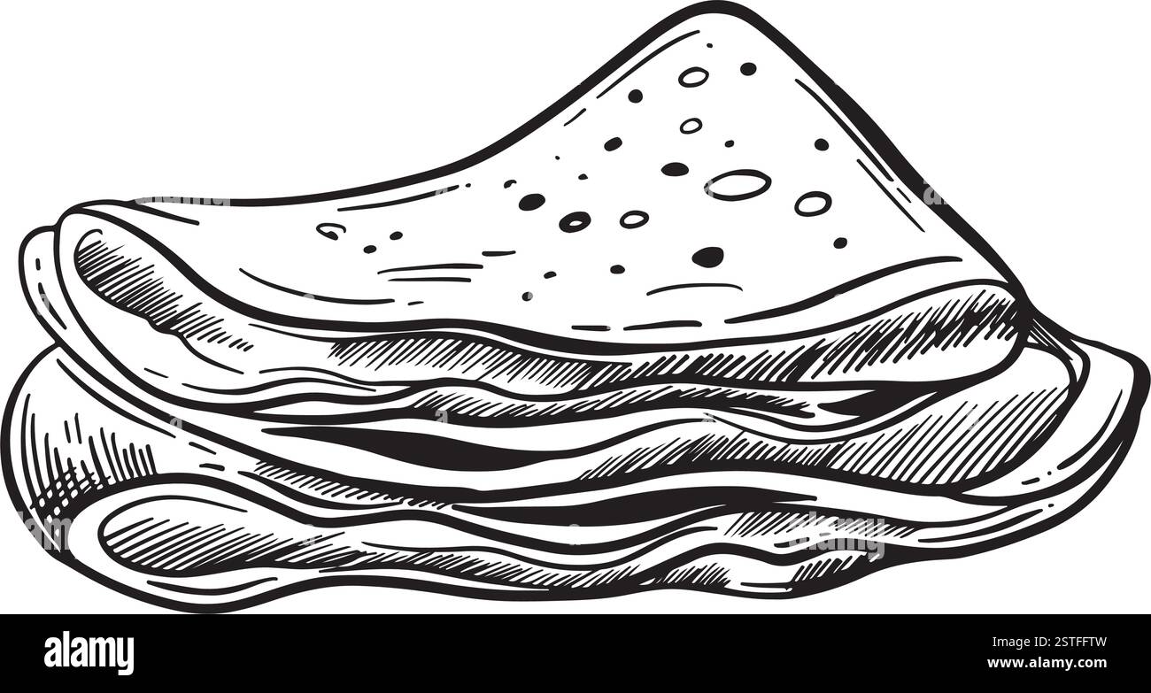 A pancake folded in a triangle. graphic drawing of a pancake. Outline ...