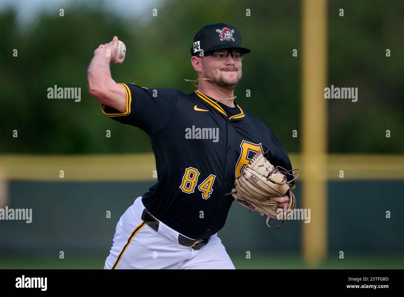 Pittsburgh Pirates pitcher Chase Shugart (84) throws live batting ...