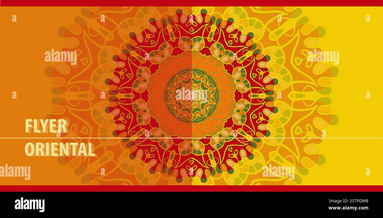 Red Orange Flayer template. Abstract Retro Ornate Mandala Background ...