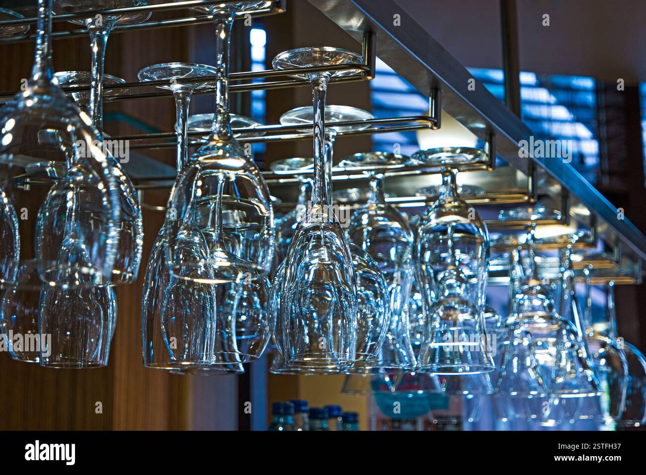 Clear glasses over bar table Stock Photo - Alamy