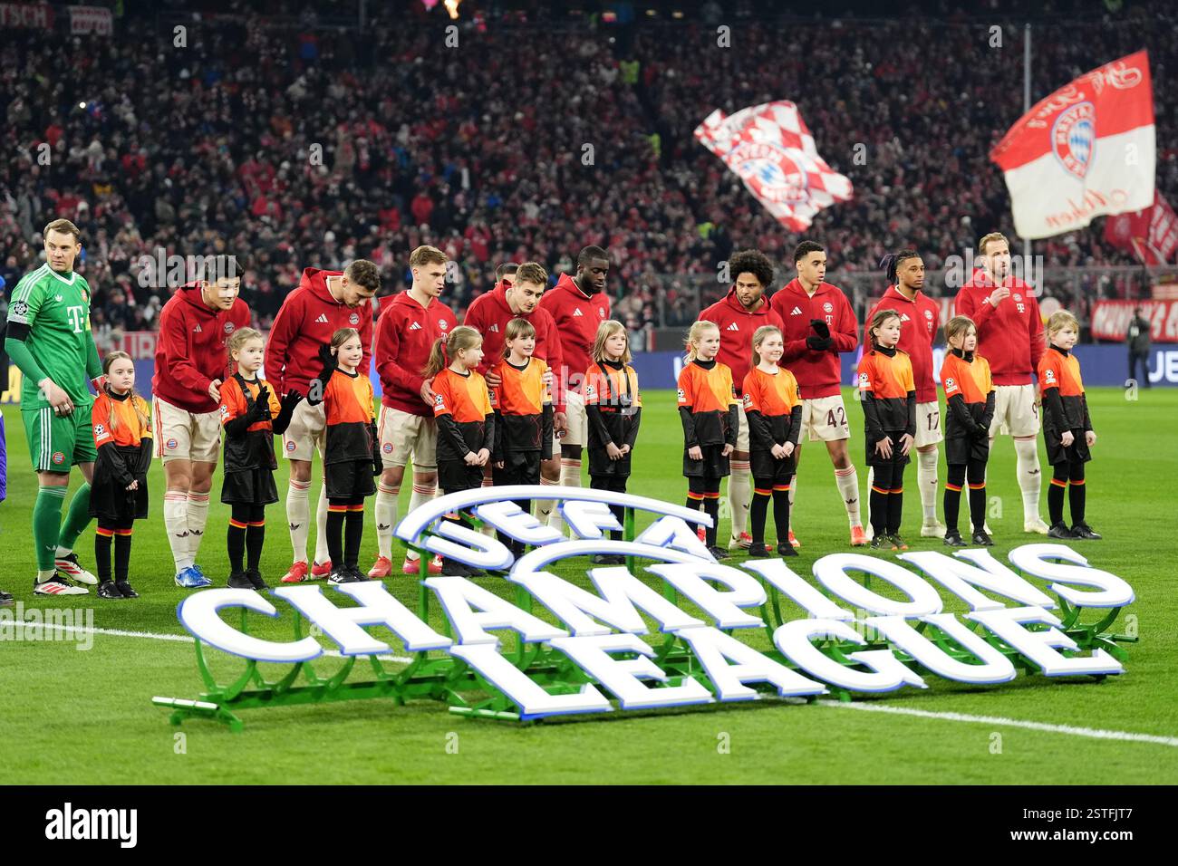 Bayern Munich players line up ahead of the UEFA Champions League match ...