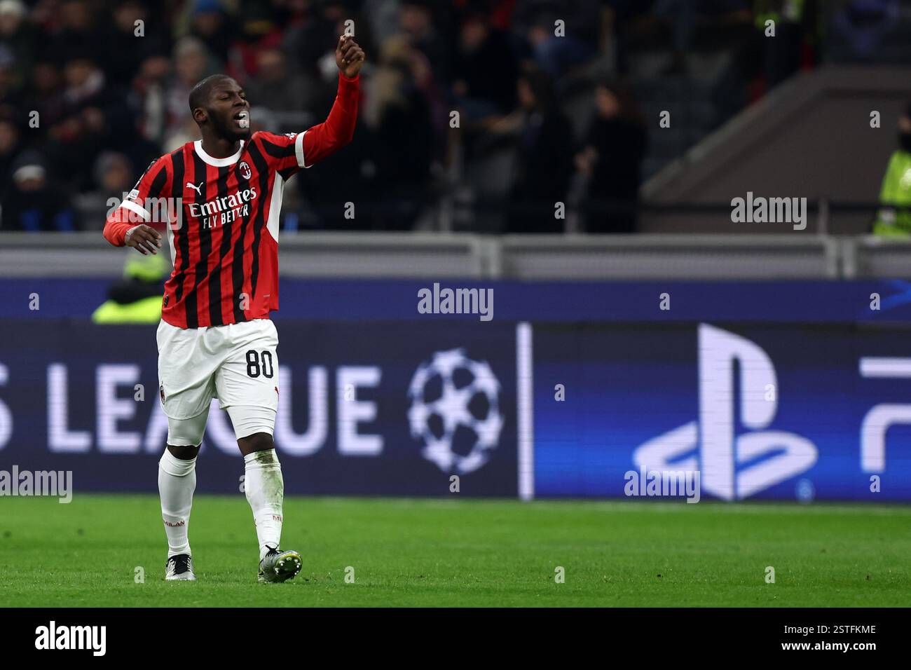 Milano, Italy. 18th Feb, 2025. Yunus Musah of Ac Milan gestures during the UEFA Champions League ...
