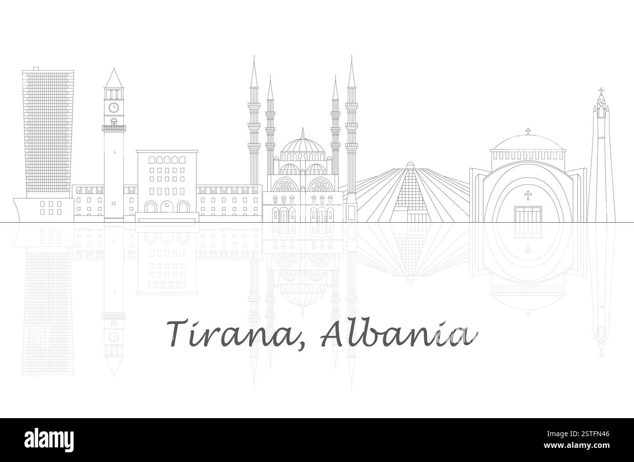 Outline Skyline panorama of city of Tirana, Albania - vector ...