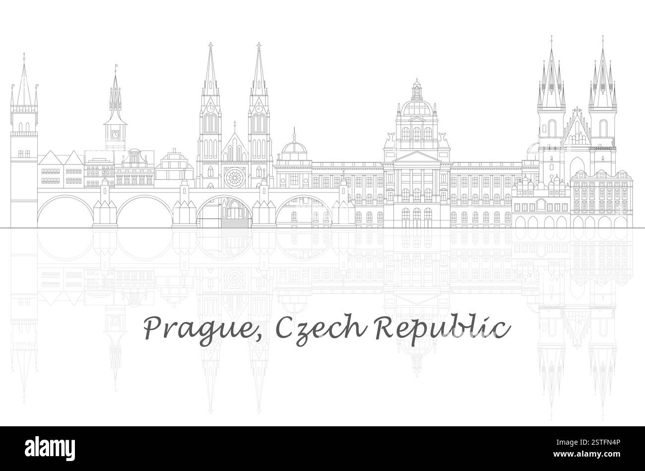 Outline Skyline panorama of city of Prague, Czech Republic - vector ...