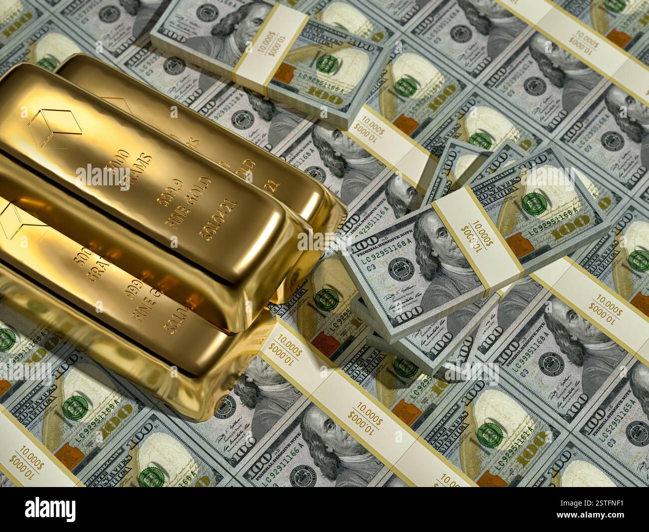 Golden 3d dollar banknote hi-res stock photography and images - Alamy
