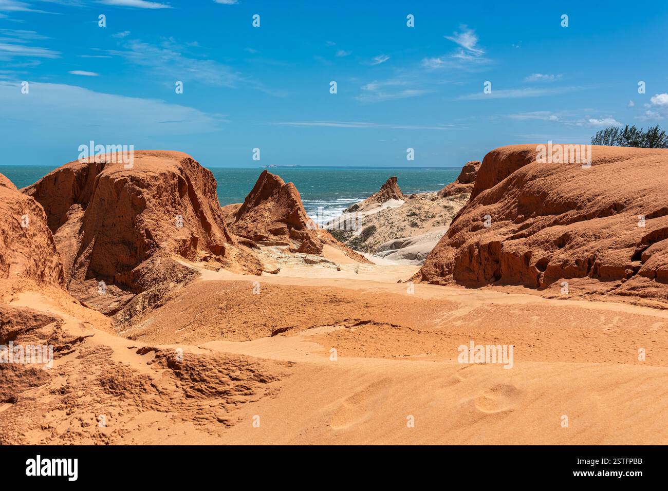 The rock formations at Canoa Quebrada Beach at Canoa Quebrada, state of ...