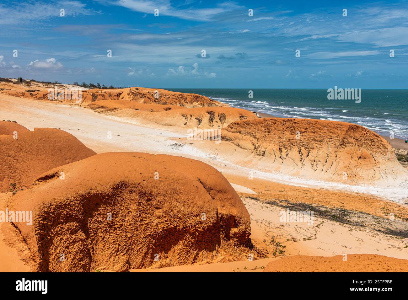 The rock formations at Canoa Quebrada Beach at Canoa Quebrada, state of ...