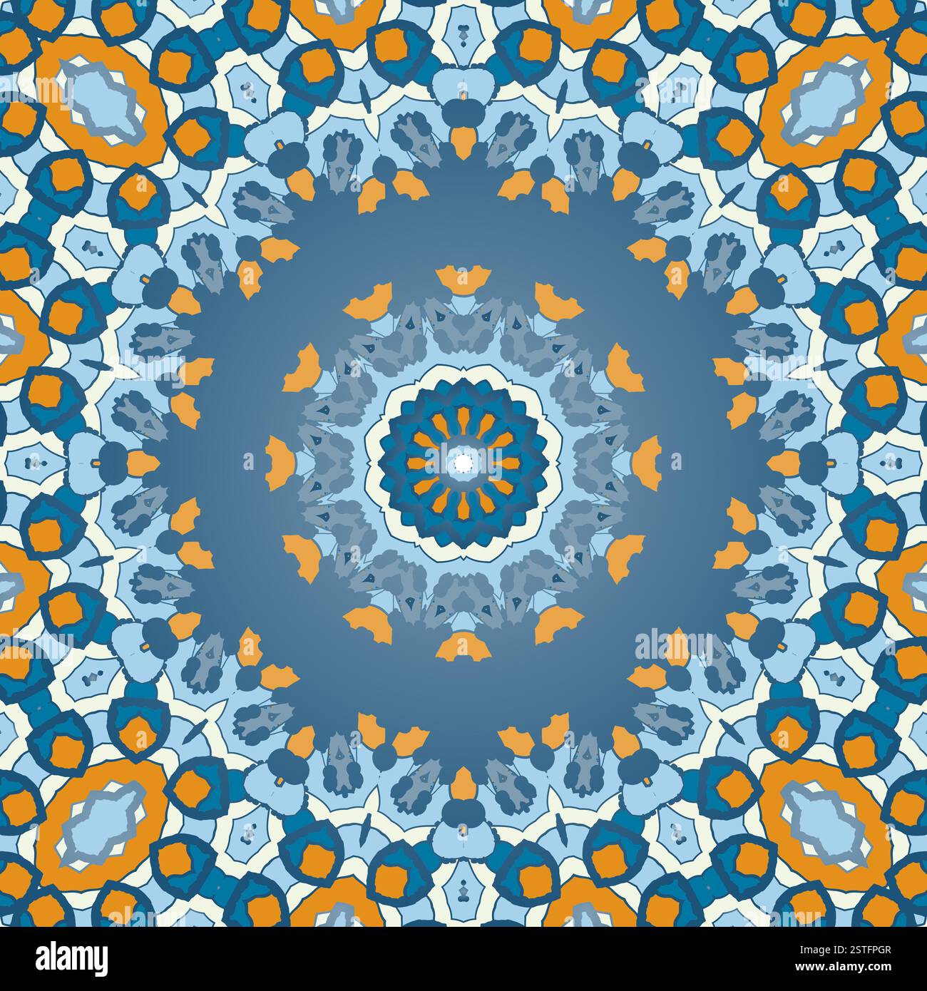 Oriental colorful ornament in blue and orange color. Seamless vector ...