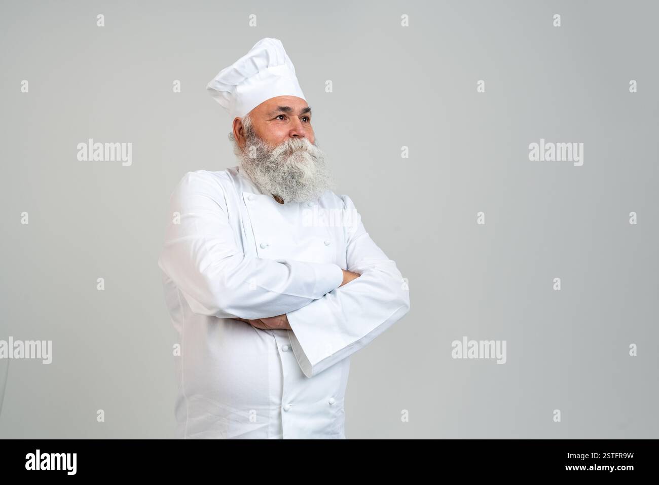 Senior old man with cooking chef gray beard portrait in studio - Funny ...