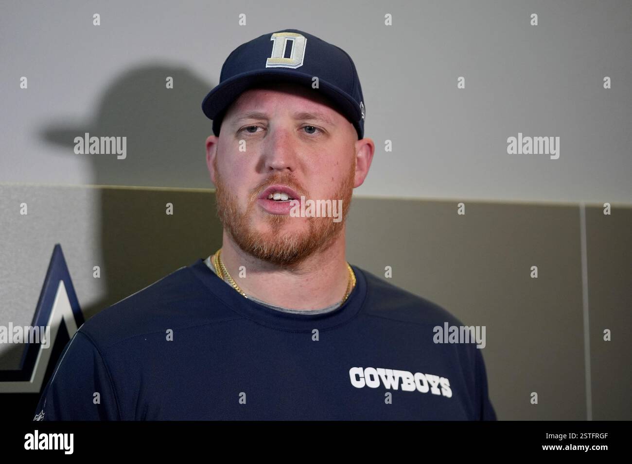 Dallas Cowboys quarterbacks coach Steve Shimko responds to questins during an NFL football news ...