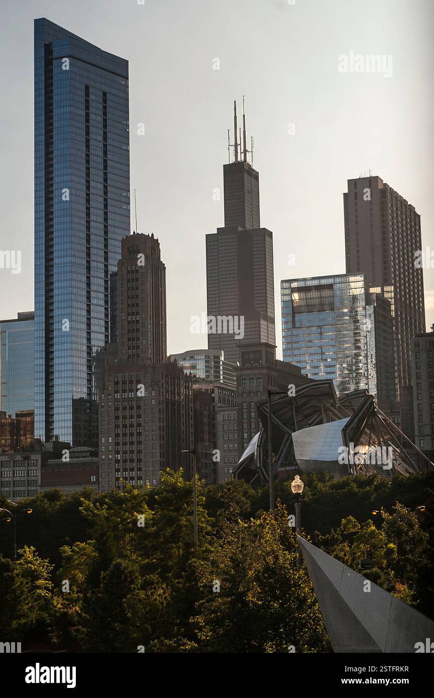 Chicago Loop, Illinois, USA; downtown; city center panorama with Willis ...