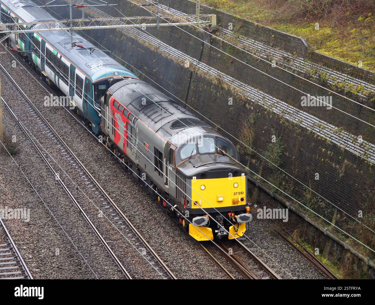 Rail Operations Group Class 37 Locomotive 37510 Orion passes Roade with ...