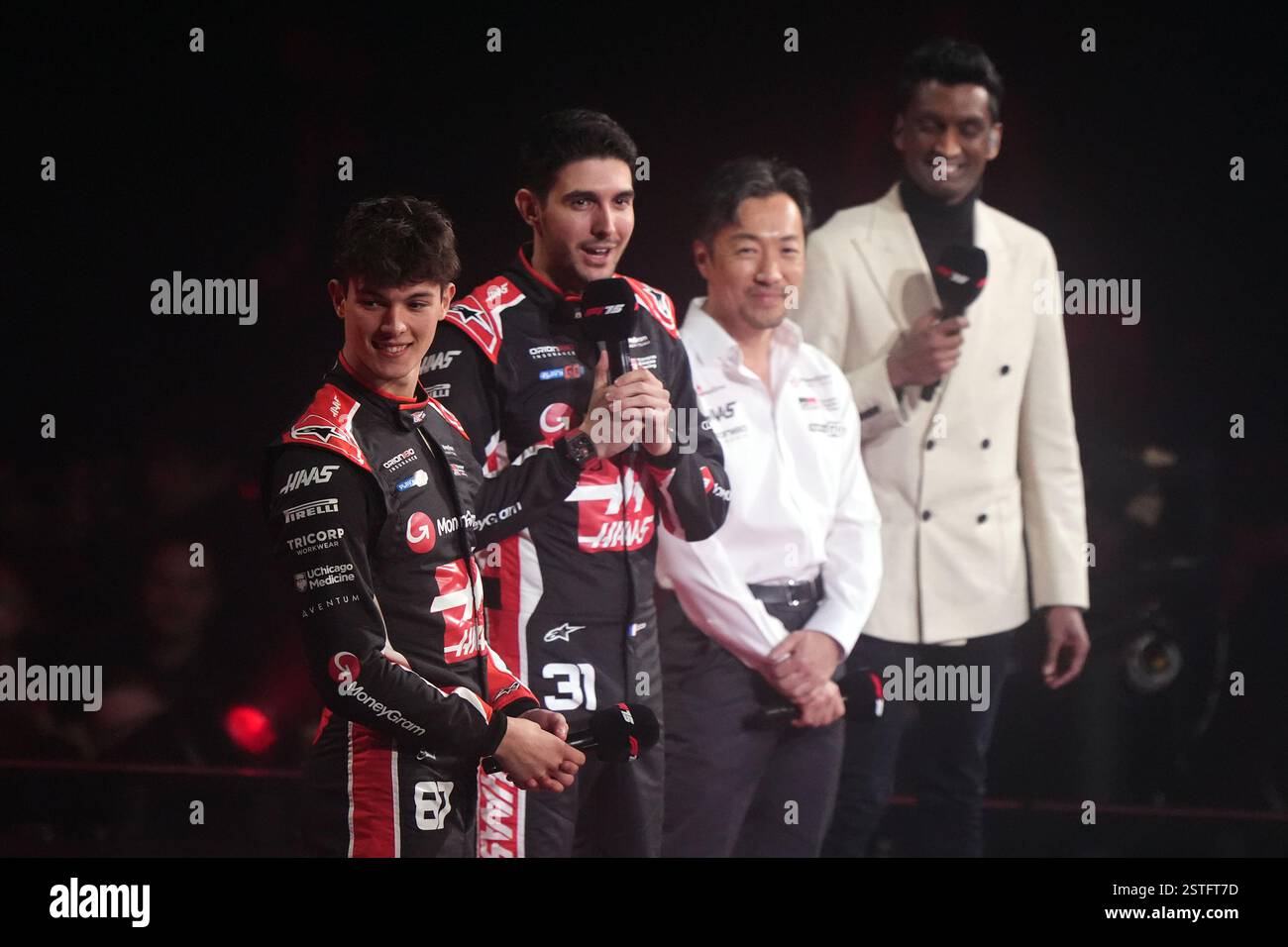 Haas drivers Esteban Ocon and Oliver Bearman with team principal Ayao ...