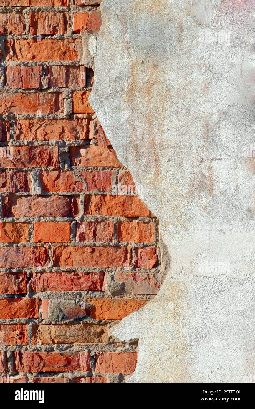 half red brick half concrete wall background Stock Photo - Alamy