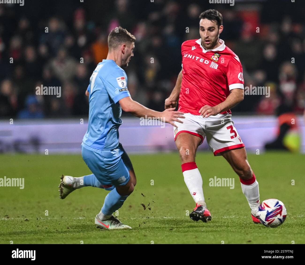 Matthew James of Wrexham makes a break with the ball during the Sky Bet ...