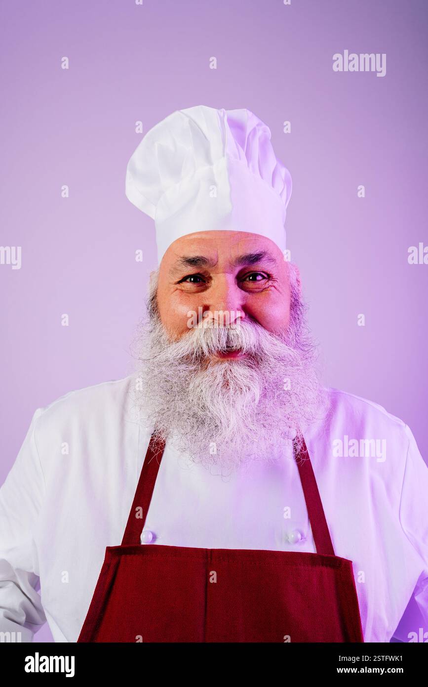 Senior old man with cooking chef gray beard portrait in studio - Funny ...
